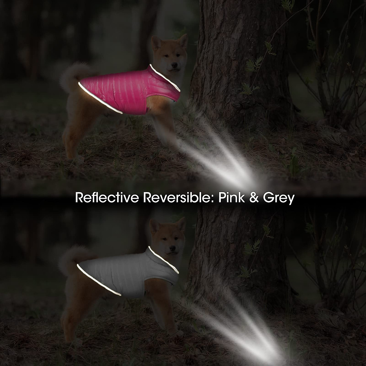 Dogcheer Dog Winter Coat Reversible, Lightweight Pet Jacket Warm Vest, Reflective Dog Clothes for Cold Weather, Waterproof Outdoor Puppy Puffer Jacket Apparel for Small Medium Large Dogs