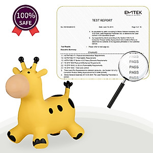 INPANY Giraffe Bouncy Horse Hopper Toys, Toddler Bouncing Zoo Animals, Inflatable Jumping Hopping Horse, Ride on Rubber Bouncer for Kid, Outdoor Indoor Birthday Gifts for 2 3 4 Year Old Girl Boy