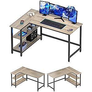 WOODYNLUX L Shaped Computer Desk - 43 Inch Home Office Desk with Shelf, Gaming Desk Corner Table for Work, Writing and Study, Space-Saving, Gray