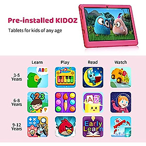 HiGrace Kids Tablet 10 inch - Android 12 Quad core Tablet for Kids (Ages 3-12), 5000mAh, 32GB ROM, Dual Camera, WiFi, Parental Control, Kid-Proof Case-Pink