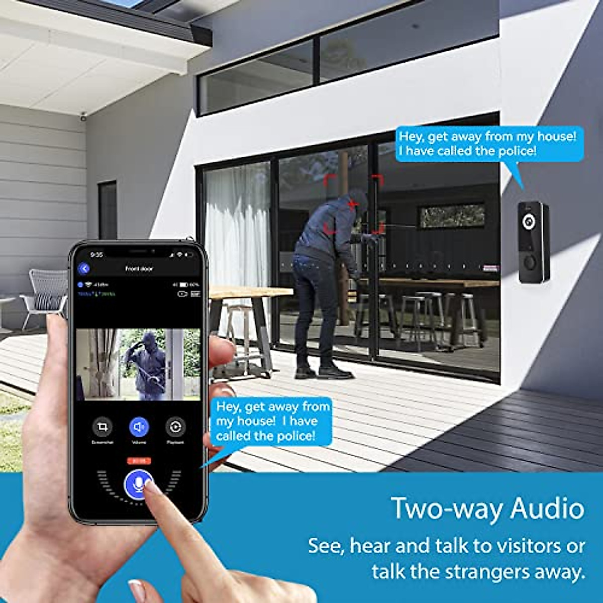 EKEN Doorbell Camera Wireless, Wi-Fi Video Doorbell Camera with AI Smart Human Detection, Indoor Chime Ringer Included, Cloud Storage, 2-Way Audio, Night Vision, Battery Powered