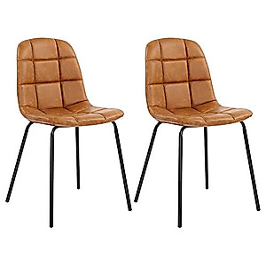 thksbought Modern Chairs Set of 2 PU Leather Dining Chairs with Legs for Kitchen Living Room(Brown)