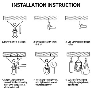 Hammock Hanging Kit, Huazu Hammock Chair Hanging Kit 360° Rotating 1000 lb Capacity Heavy Duty, for Swing, Chair, Yoga, Playground, Multiple Indoor Outdoor Gym