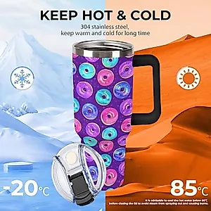 GSFHJKJW 40oz Galaxy Donuts Insulated Stainless Steel Tumbler with Handle Leakproof Water Bottles Travel Mug with Lid And Straw