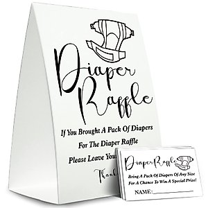 Tesedupoole Diaper Raffle Sign,Diaper Raffle Baby Shower Game Kit (1 Standing Sign + 50 Guessing Cards),Baby Showers Decorations,Card for Baby Shower Game to Bring a Pack of Diapers-XN06