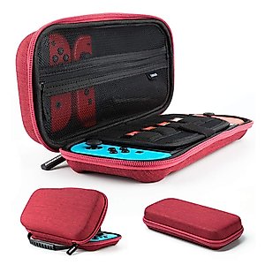 LUNGEAR Carrying Case Compatible for Nintendo Switch with 10 Game Cartridge Holders, Protective Hard Shell Travel Carrying Case Pouch for Nintendo Switch Console & Accessories,Red