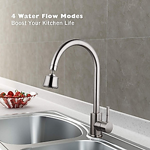 Brushed Nickel Kitchen Sink Side Sprayer Replacement + Brushed Nickel Kitchen Sink Faucet Head with 2 Ball Joint, 4 Spray Models