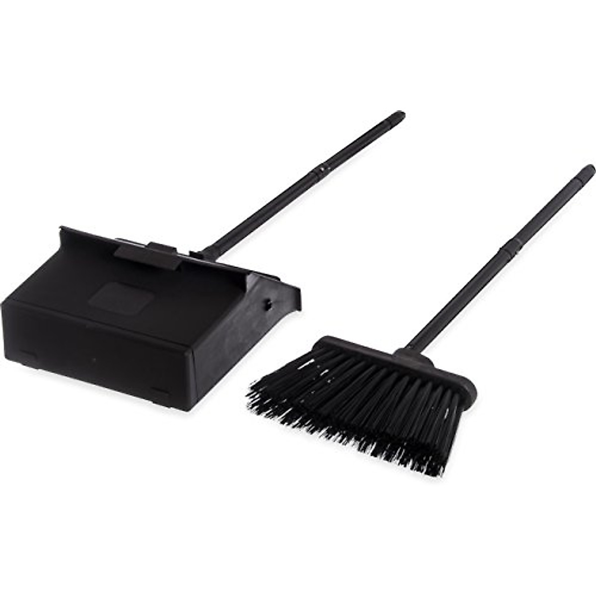Carlisle FoodService Products Duo-Pan Upright Dust Pan and Broom Broom Set with Clip for Floor Cleaning, Restaurants, Office, And Janitorial Use, Plastic, 36 Inches, Black