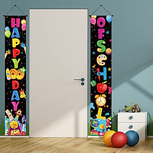 HOWAF 100th Day Of School Party Decoration Banner, Happy 100 Days of School Porch Sign for Kindergarten Pre School Primary Hooray 100th Day Party Decorations Supplies, 100 Days Smarter Party Favors Front Door Banner