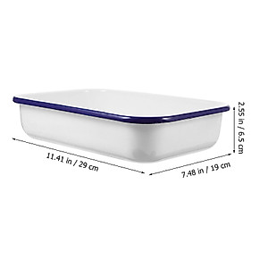 Luxshiny Enamelware Roasting Pan 19x28cm Rectangular Roasting Pan Baking Dish Lasagna Pan Food Containers White with Blue Rim Serving Tray for Home Kitchen Restaurant