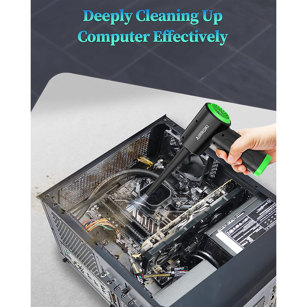 AIRROKI Compressed Air Duster - Electric Air Duster for Computers, 51000RPM Cordless Air Duster, Good Replace Compressed Air Can, 6000mAh Reusable no Canned Air Duster for PC Keyboard Cleaner