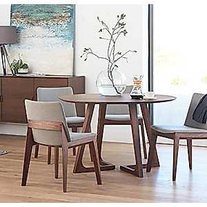 BIGMAII Farmhouse Pine Wood Dining Table, Brown Round Kitchen Table Rustic Solid Wooden Table with Double Pedestal - 31.5"