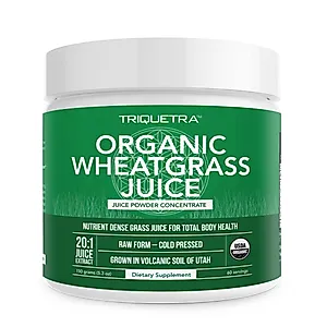 Organic Wheatgrass Juice Powder - Organic, Grown in Volcanic Soil of Utah - Raw BioActive Form, Cold-Pressed Then CO2 Dried, 20:1 Concentrate Juice Extract - Unflavored (5.3 oz – 50 Servings)