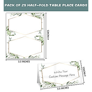 Gold Foil Greenery Table Place Card, 25 Pcs Tent Style Cards Set with Green Eucalyptus, Editable Name Cards for Table Seating, Food Lables for Birthday Party, Baby Shower, Wedding, Bridal Shower(12)
