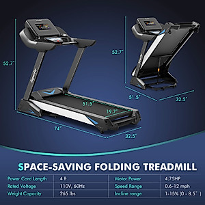 GYMAX Folding Treadmill, 4.75HP Auto Incline Treadmill with LED Monitor, Blue Tooth Speaker, App Control, 20 Preset Programs & Pulse Grip, Foldable Running Walking Jogging Machine for Home Gym