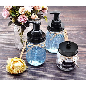 Amolliar Mason Jar Foaming Soap Dispenser Pump, Plastic Foam Soap Pump Rustproof Stainless Steel Lid, Refillable Hand Soap, Waterproof Labels, Cute Farmhouse Decor, Bathroom Accessories, Black 2 Pack
