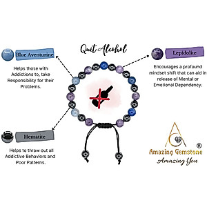 Stop Drinking Alcohol Manifestation Bracelet - Lepidolite Blue Aventurine Hematite Bracelet Set for Men Women Healing Calming Anxiety Stress Relief Gifts Pulseras Para Hombres Mujer (Adjustable)