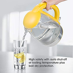 iSiLER 1500W Electric Kettle, 1.7 L Electric Tea Kettle with LED Indicator, Cordless Electric Glass Hot Water Boiler, Portable Teapot Heater Auto Shut-Off & Boil-Dry Protection BPA-Free Yellow