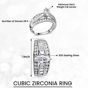 SHOP LC 925 Sterling Silver Engagement Rings Rhodium Plated Cubic Zirconia CZ Wedding Promise Rings for Her Wedding Band for Women Jewelry Ct 3.8 Size 7 Birthday Gifts for Women