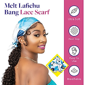 Janet Collection Melt LaFichu Edge Scarf with Baby Hair –Satin Head Wrap for Edge Style – Hand Knotted Scarf with Baby Hair (MONET)