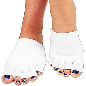 Bcurb Toe Gel-Lined Compression Socks (2 Pair) Toes Separating Therapeutic Moisturizes Dry Feet Hard Cracked Skin. (White, Medium)