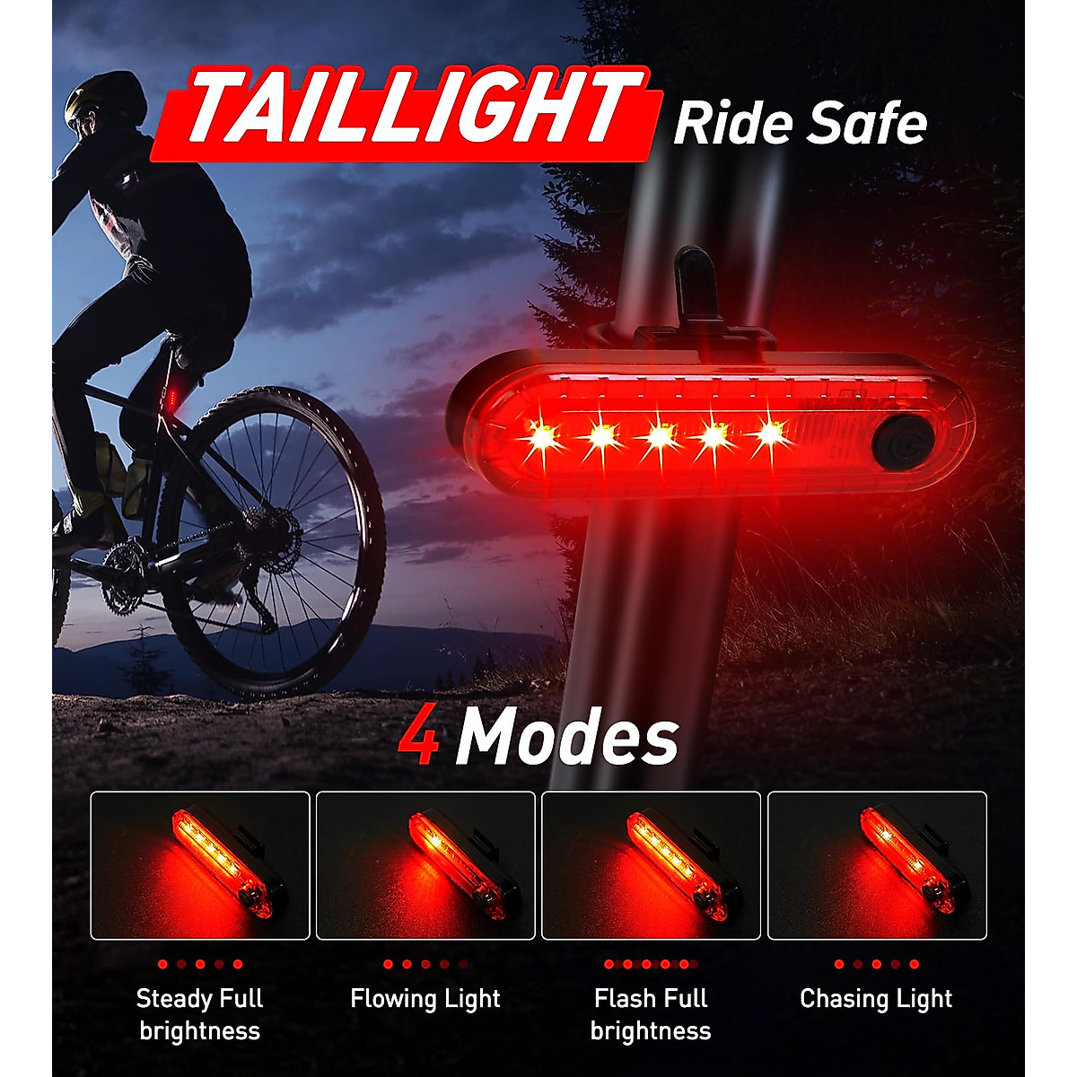 Bike Light Set USB Rechargeable - 5400mAh Bike Headlight & Taillight with Digital Display, 3 LED Super Bright 1600 Lumen 6 Lights Modes for All Bicycles, Road, Mountain, Night Riding
