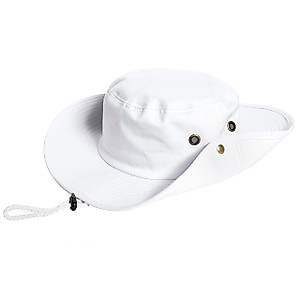 Cotton Sun Hat for Men and Women Wide Brim Foldable Sun Boonie Hunting Fishing Safari Bucket Hat(7 1/2 Size) White