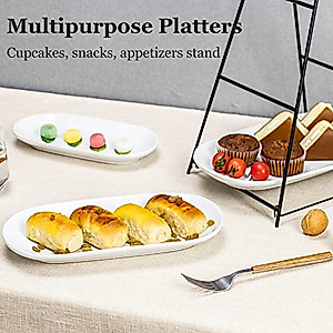 UNICASA 3 Tier Serving Tray - White Oval Serving Plate Dishes, Party Trays and Platters with Metal Rack for Cake, Snack, Fruit - Chips and Dips Serving Set