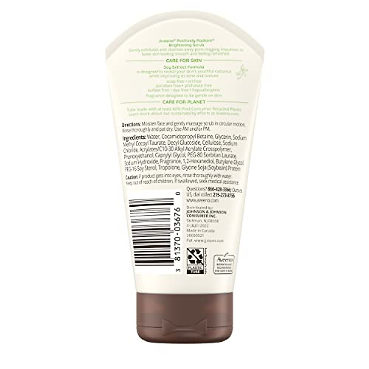 Aveeno Positively Radiant Skin Brightening Exfoliating Daily Facial Scrub, Moisture-Rich Soy Extract, helps improve skin tone & texture, Oil-& Soap-Free, Hypoallergenic, 5 oz