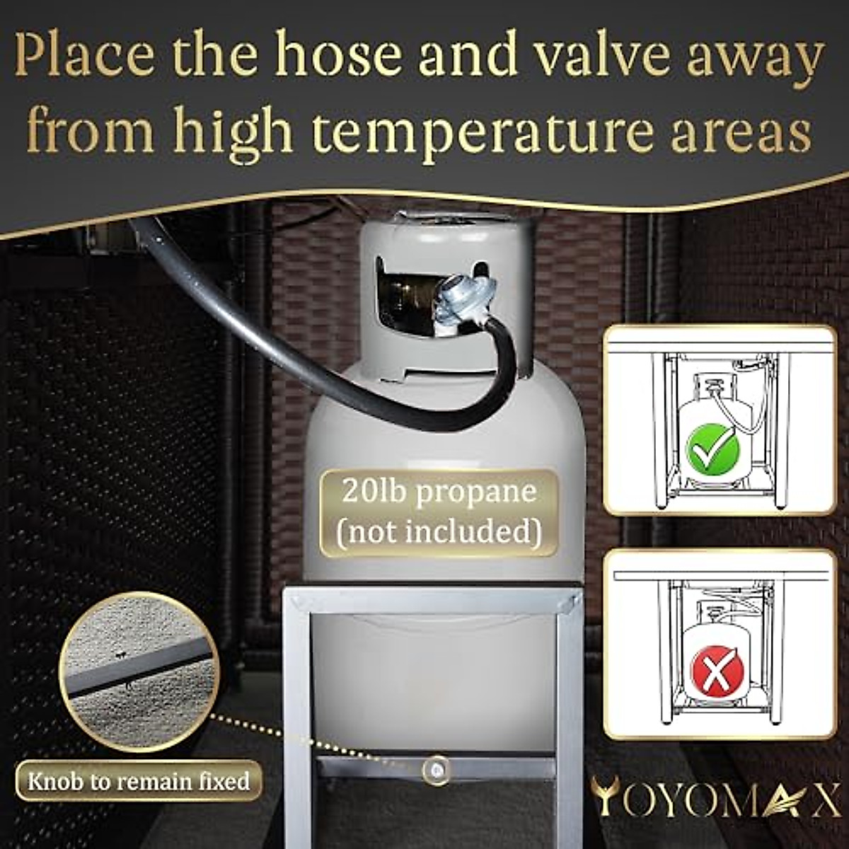 Yoyomax 44-Inch Black Glass Top Firepit Table 60,000 BTU Flame, Hand Weave Rattan, Aluminum Frame, Wind Guard, Waterproof Cover & Fire Beads, Outdoor Fire Table for Patio, Garden, Resto Hotel