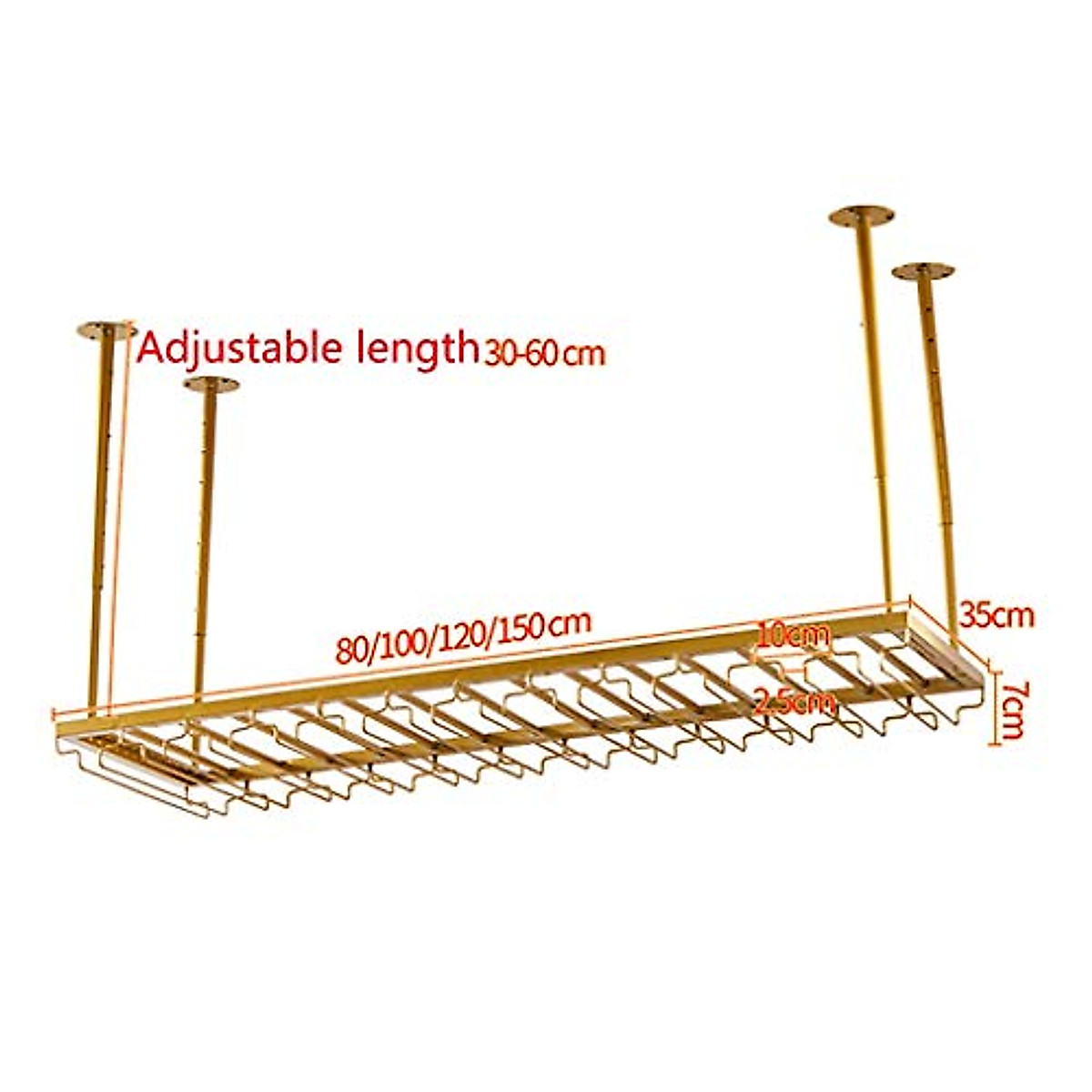 Inverted Retro Wine Glass Stylish Simplicity Wine Rack Simple Home Creative Display Wine Glass Bracket Bar Restaurant Kitchen Adjustable Height Floating Wine Rack (Golden 120 * 35Cm), PIBM, Black,