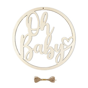 Large Wooden Oh Baby Sign 14 inch Letter Cutouts Wall Hanging Baby Shower Nursery Decor Big Round Circle Wood Oh Baby Signs for Backdrop Baby Announcements Gender Reveal Party Wall Photo Props