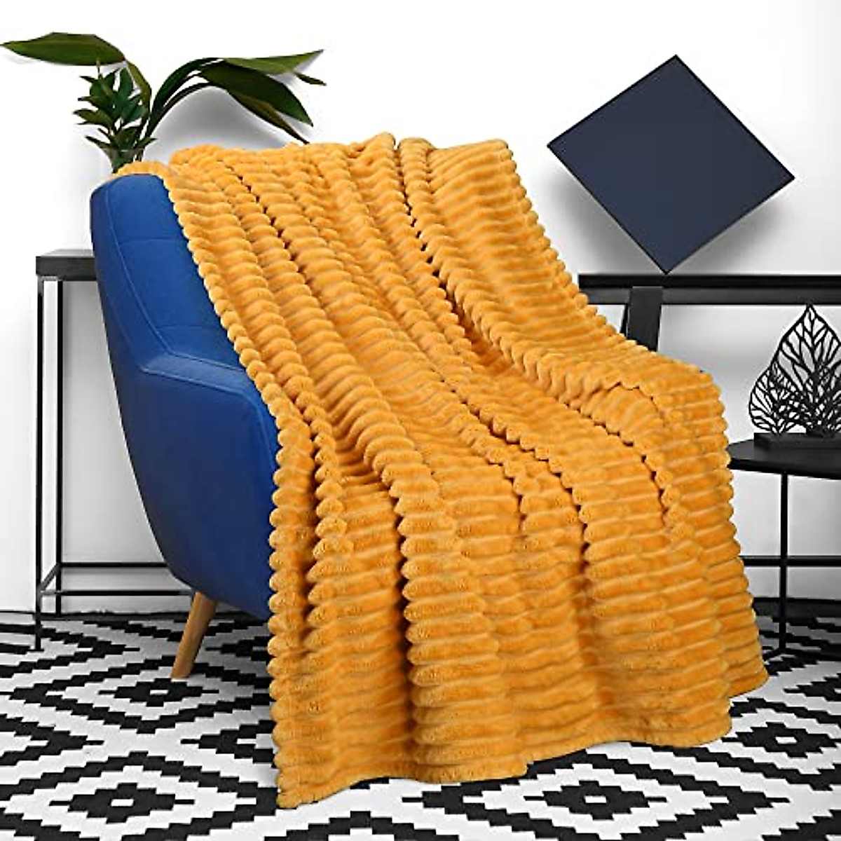 Catalonia Yellow Fleece Throw Blanket for Couch, Super Soft Fuzzy Plush Blanket for Adults and Kids, All Seasons Lounging Velvet Blanket, Living Room Decor Blanket