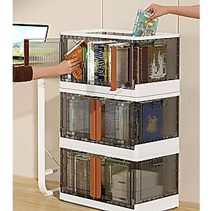 Plastic Organization and Storage with Lid, Collapsible Stackable Storage Bin Large Folding Storage Box Closet Clothes Organizer Container with Wheel for Home Bedroom Bathroom Dorm 34 Quart (3PCS)