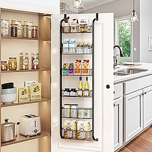 NETEL 6-Tier Over the Door Pantry Organizer, Heavy Metal Line Basket and Frame, 2 Large Baskets and 4 Small Baskets, Suspension Storage Racks, Suitable for Kitchen, Bathroom, Room, Locker