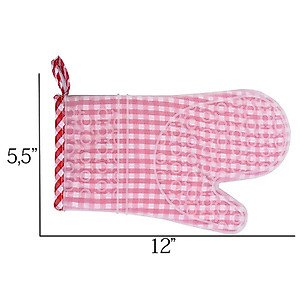 Silicone Oven Mitts Set of 2 Transparent Clear Silicone Shell with Printing Cotton Quilted Lining, Machine Washable, Heat Resistant Kitchen Oven Gloves for Cooking and BBQ Baking,