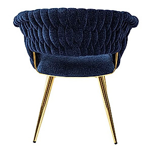 Modern Dining Chairs Chenille Upholstered Dining Chairs with Arms, Knot Woven Living Room Accent Chairs with Gold Metal Legs, Mid-Century Makeup Vanity Chair for Dining Room, Kitchen Bedroom (Blue)