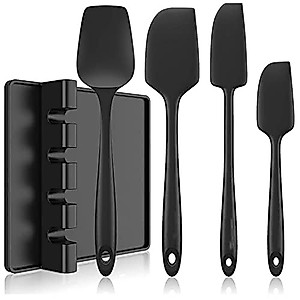 TEELOR Silicone Utensil Holder with Drip Pad, Heat Resistant, BPA Free Utensil Holder and Spoon Holder for Kitchen Counter, Kitchen Utensil Holder for Spoon, Long Handle, Tongs, Etc. (Black)