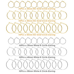 60pcs Beading Hoop Earrings Finding,FUNCYboo Round Earring Hoop Open Earring Beading Hoop for Jewelry Making DIY Crafts 30mm 40mm 50mm