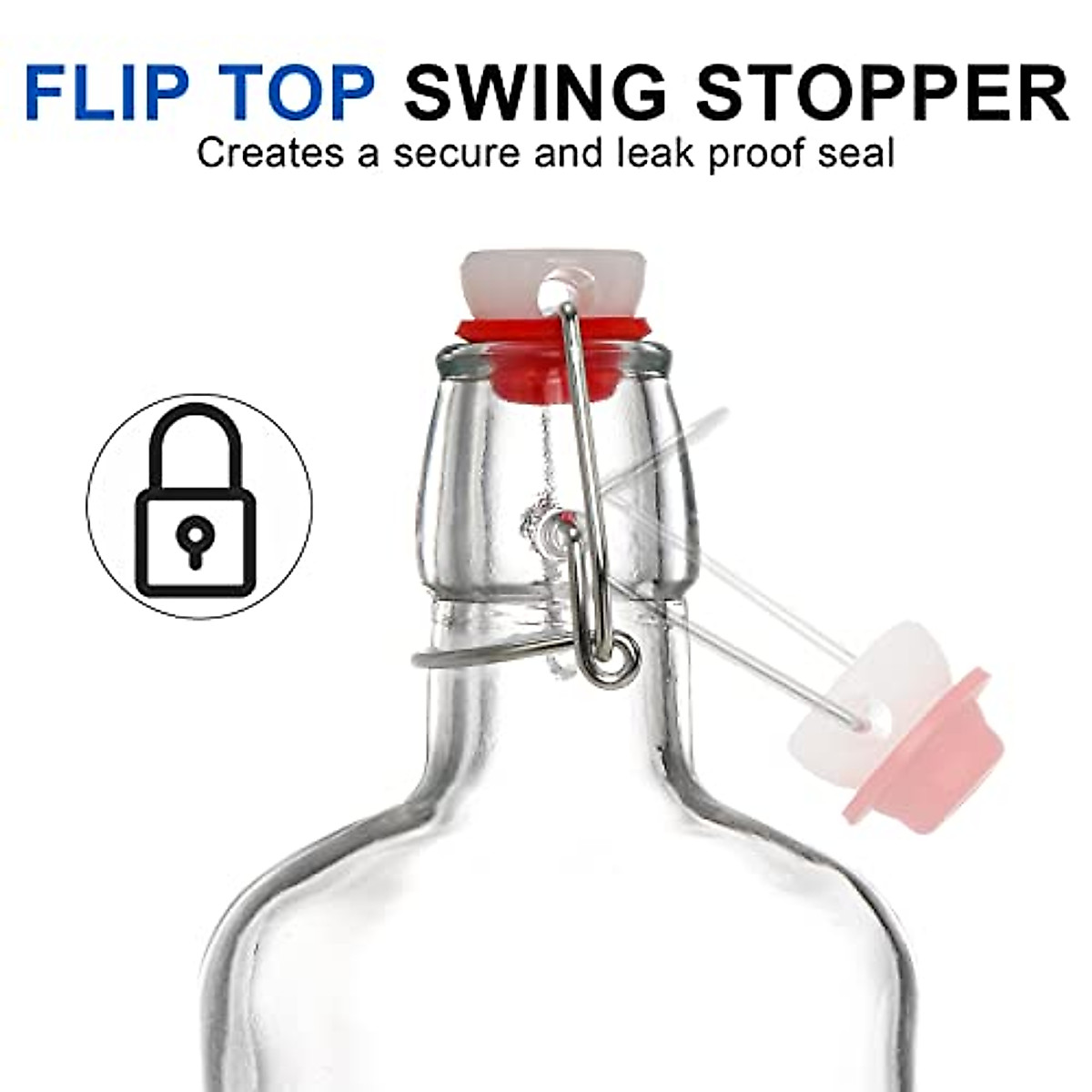TOPZEA Set of 8 Swing Top Glass Flask, 8.5 Oz Clear Glass Hip Whiskey Flask Pocket Drinking Flask with Airtight Stopper, Easy Cap Liquor Bottle for Spirits, Beer, Brewing Bottle for 2nd Fermentation