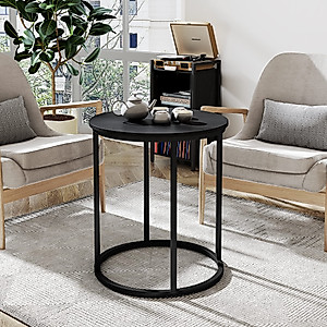 Yusong Round End Table, 20" Accent Small Side Table Nightstand Modern Bedside Table for Living Room Bedroom Office Small Spaces,Black