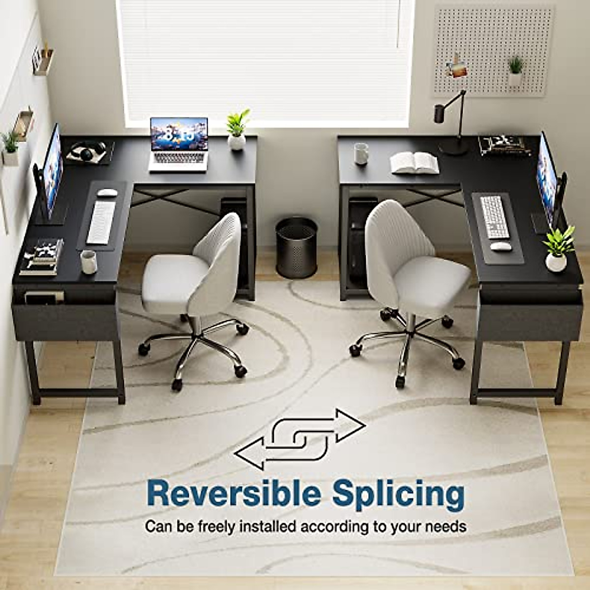 Computer Desk - 49 Inch L Shaped Desk Office Desk with Reversible Storage Shelf and Cloth Bag Home Office Corner Desk Modern Style Laptop Desk for Home, Office, Gaming Location