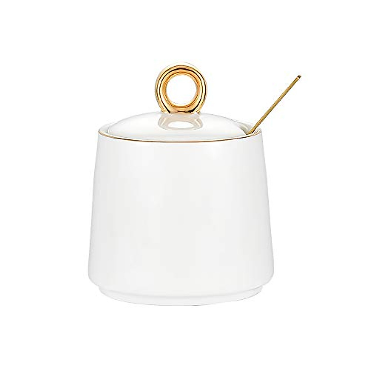 LIONWEI LIONWELI White Sugar Bowl Dispenser Salt Container Ceramic Sugar Bowl with Lid and Spoon for Home and Kitchen