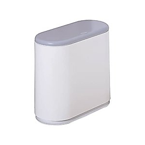 YISTOS 10 Liter Slim Rectangular Waste Bin, Wastebasket with Press Type Lid, 2.4 Gallon Garbage Baskets for Bathroom, Powder Room,Bedroom,Kitchen,Craft Room, Office-Grey Lid