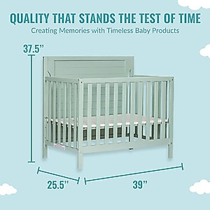 Dream On Me Bellport 4 in 1 Convertible Mini/Portable Crib in Light Seafoam Green, Non-Toxic Finish, Made of Sustainable New Zealand Pinewood, with 3 Mattress Height Settings