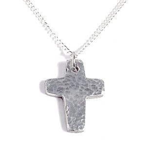 Anniversary 10th Wedding - Hammered Pure Tin Cross Pendant