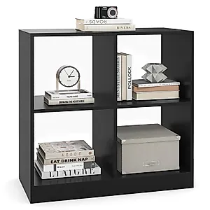 IFANNY Cube Bookcase, White Book Shelf with 4 Cubes, 2-Tier Small Display Shelf, Low Bookshelf Under Window, Cubical Storage Shelves for Bedroom, Living Room, Home Office