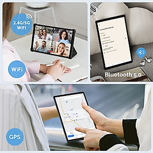 POWMUS Android 12 Tablet 10.4 inch Tablets 128GB Storage 1TB Expand 5G WiFi Octa Core 2.0GHz Processor, InCell FHD IPS, 8000mAh 13MP Camera Bluetooth 5.0 GPS Android Tableta-Black