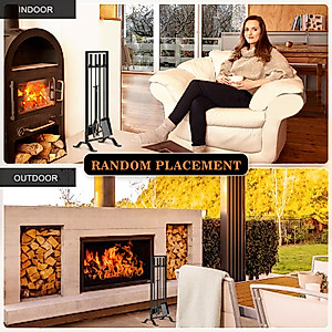 Gtongoko Premium 5 Pcs Wrought Iron Fireplace Tools Set for Outdoor/Indoor,Fire Place Set Tools Include Poker,Tongs, Shovel,Brush and Stand Accessories Set,Black