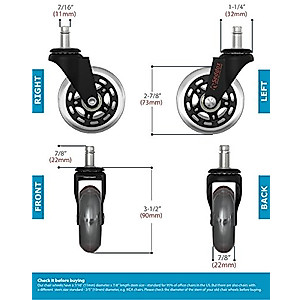 Professional Office Chair Caster Wheels Gift Set of 5 - Protect All Your Floors - 3'' Heavy Duty Replacement Rubber Chair Casters - Best Protection for Your Hardwood Floors
